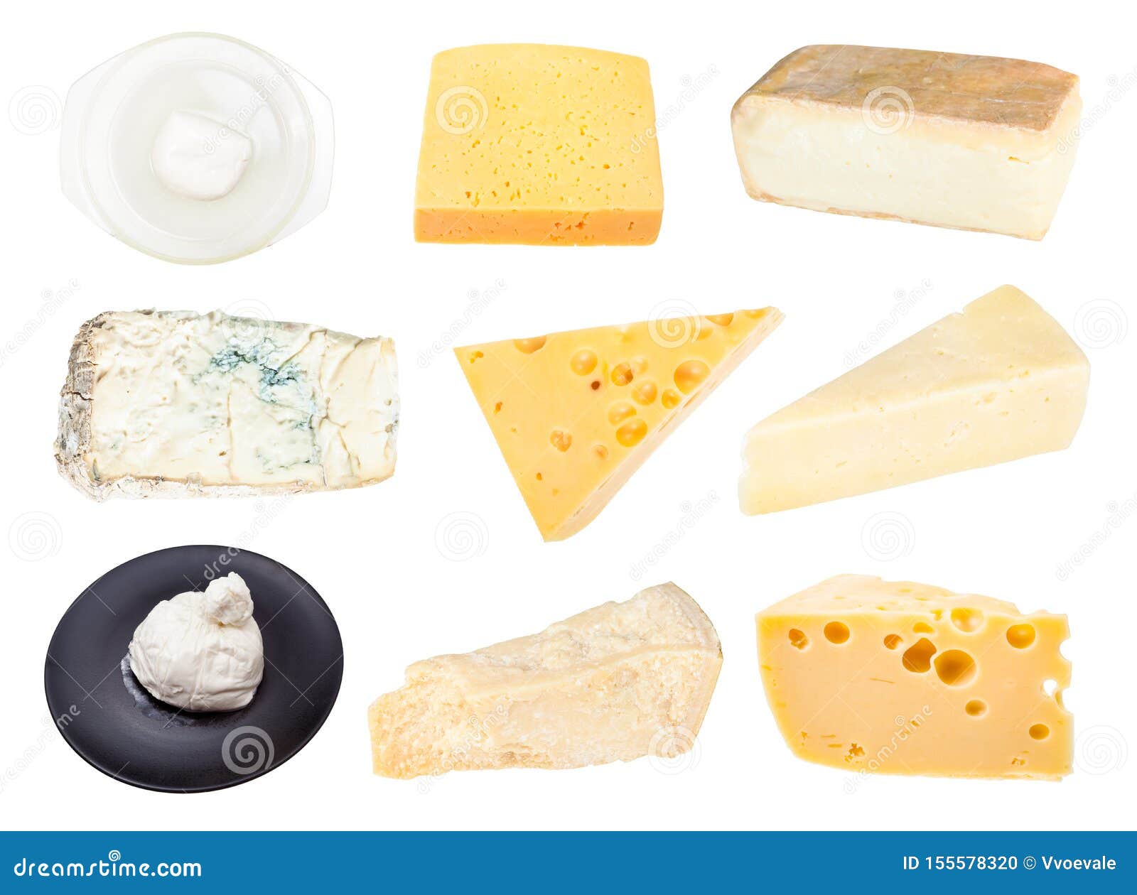 Collage from Various Cheeses Isolated on White Stock Photo - Image of ...