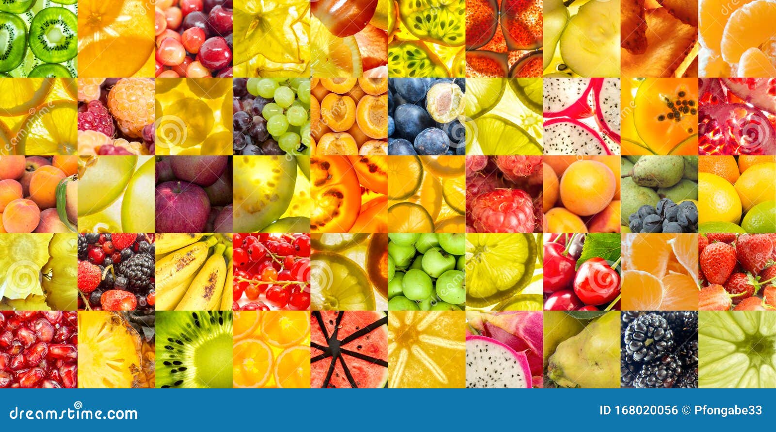 Collage of Various Colored Fruits Whole and Slices Stock Photo - Image ...
