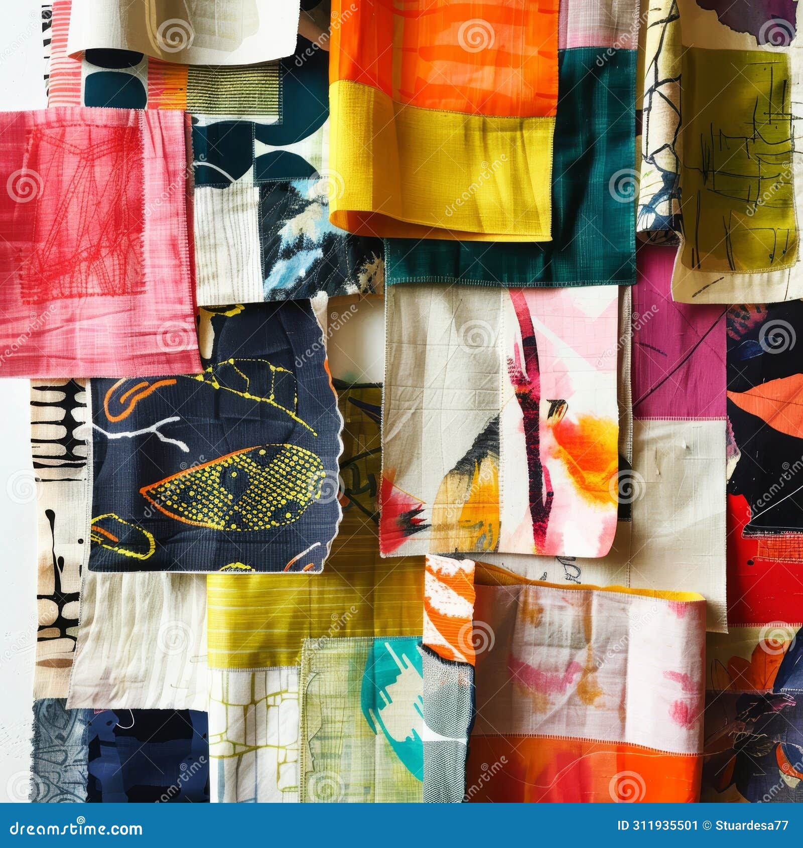 Eclectic Fabric Collage Artwork Stock Image - Image of style, textile ...