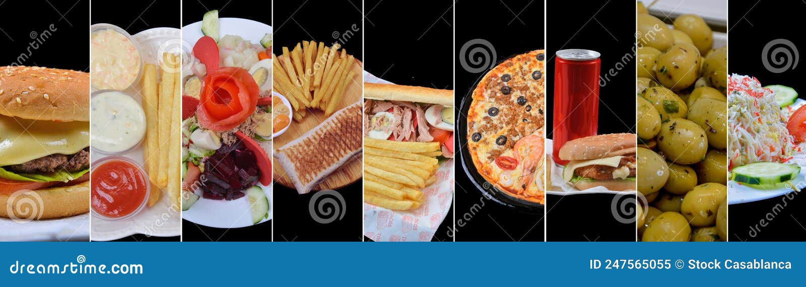 Collage of Various Fast Food Products and Drinks Stock Image - Image of ...