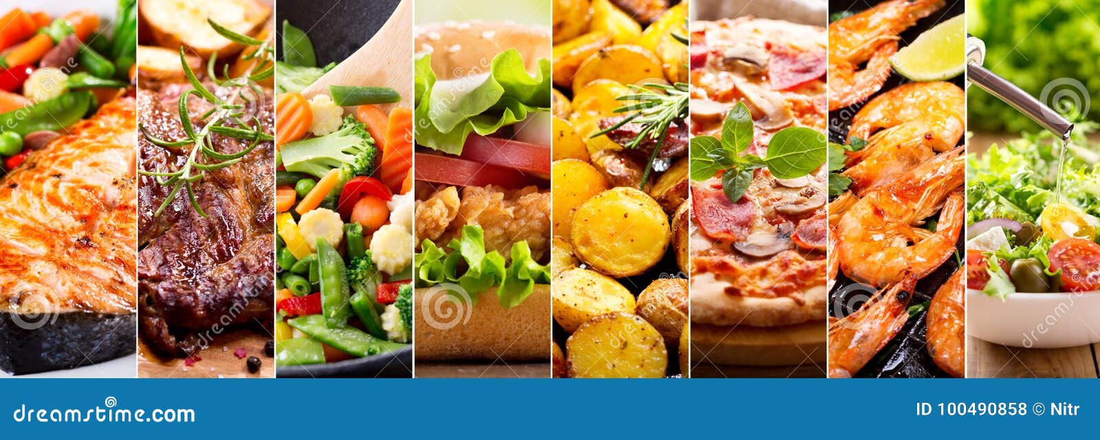 Food Collage Panorama, Design Template. Various Tasty Dishes, Including ...