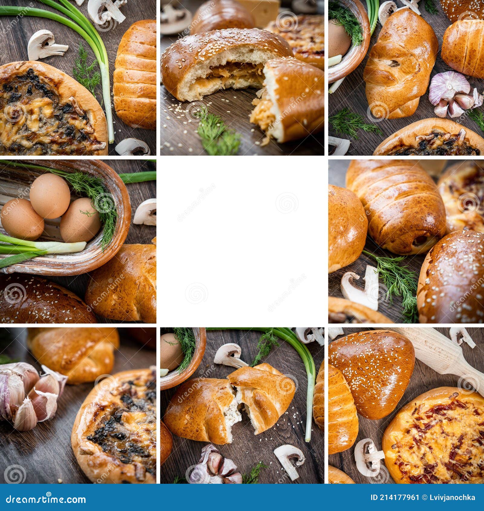 Collage of Various Fresh Bread. Assortment Set of Baked Bread. Pastries ...