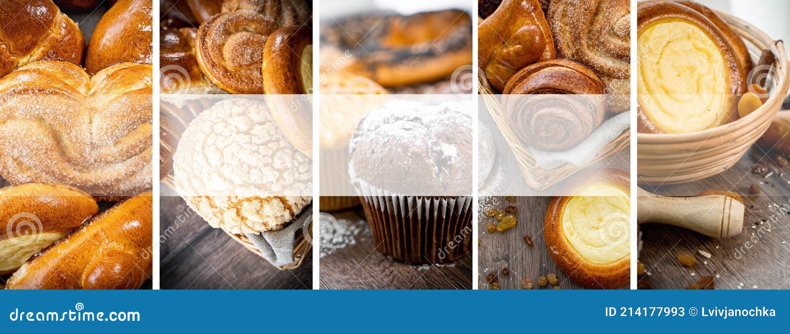 Collage of Various Fresh Bread. Assortment Set of Baked Bread. Pastries ...