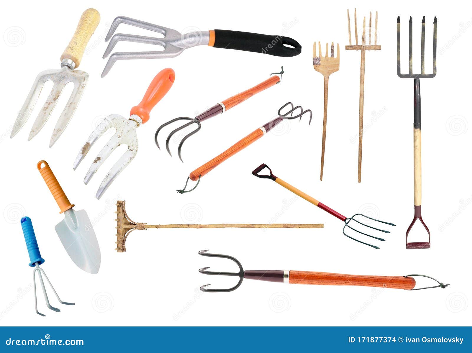 Collage of Various Garden Tools on a White Background Stock Photo ...