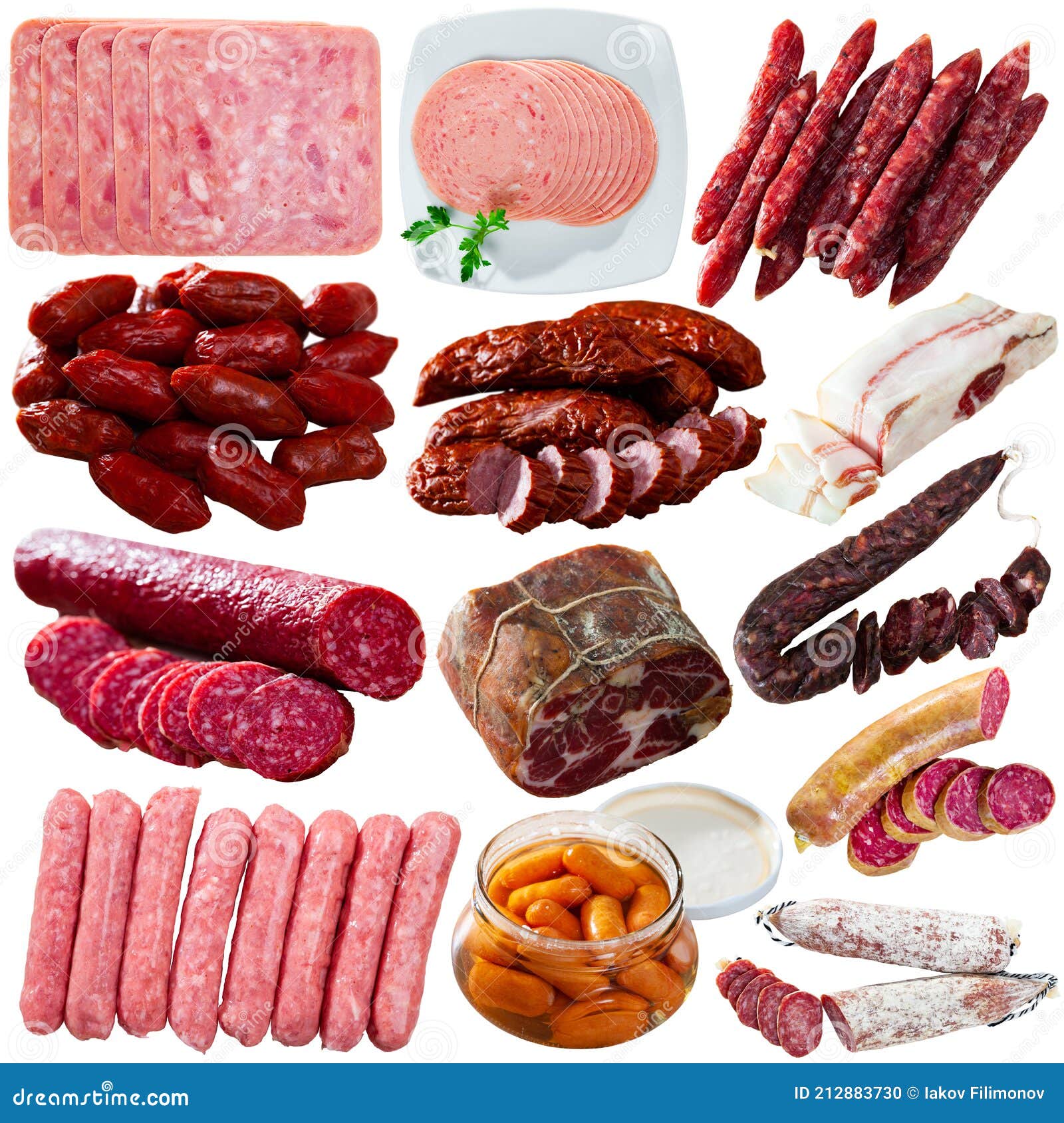 Collage of Various Meat Products Isolated on White Stock Photo - Image ...