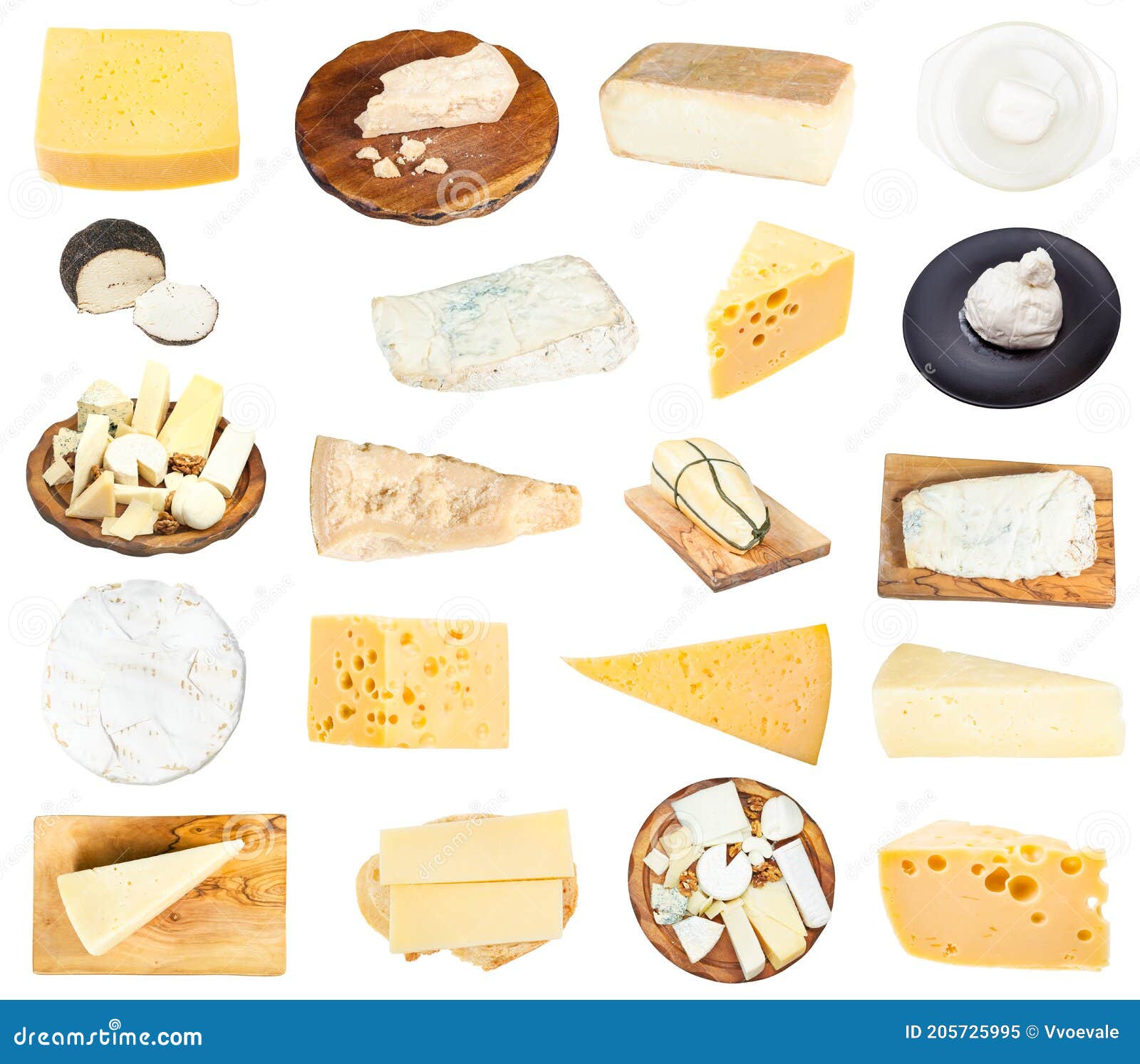 Collage from Various Pieces of Cheeses Isolated Stock Image - Image of ...