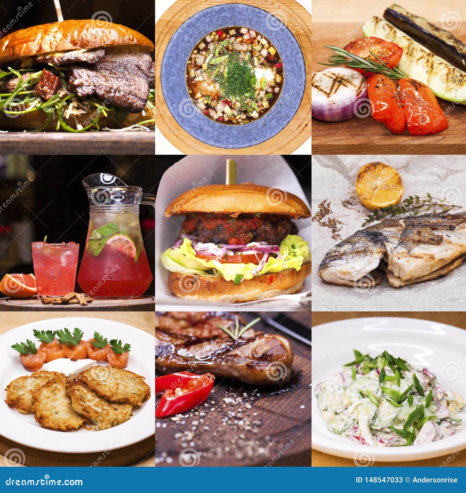 Collage Various Restaurant Dishes Stock Image - Image of chicken, cook ...