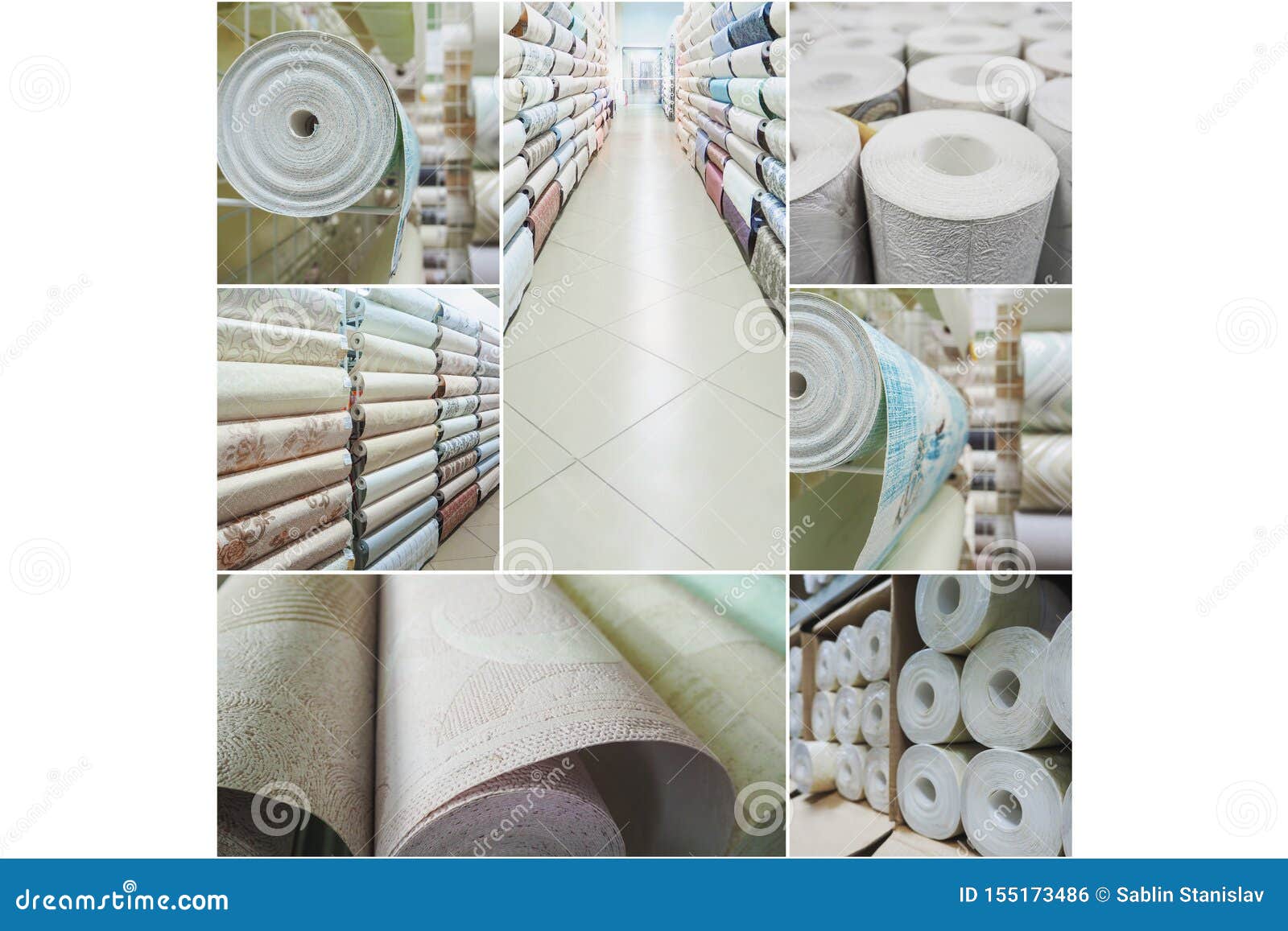 Collage with Various Roll Wallpaper in the Store. Stock Illustration ...