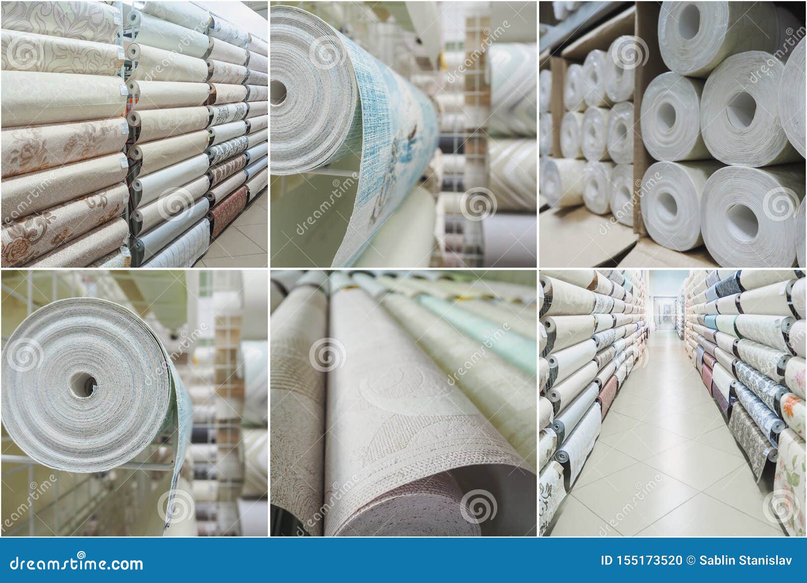 Collage with Various Roll Wallpaper in the Store. Stock Illustration ...