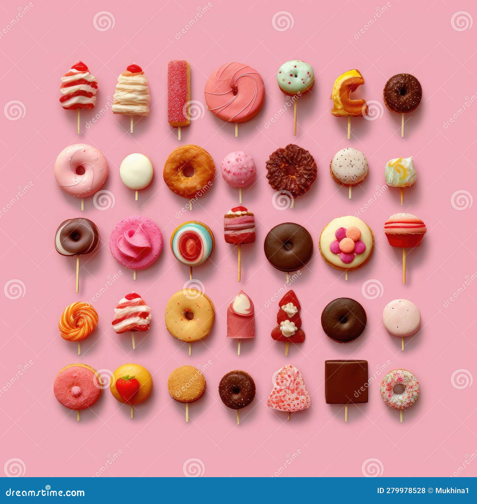 Collage Of Various Sweets On A Pink Background. Generative AI ...