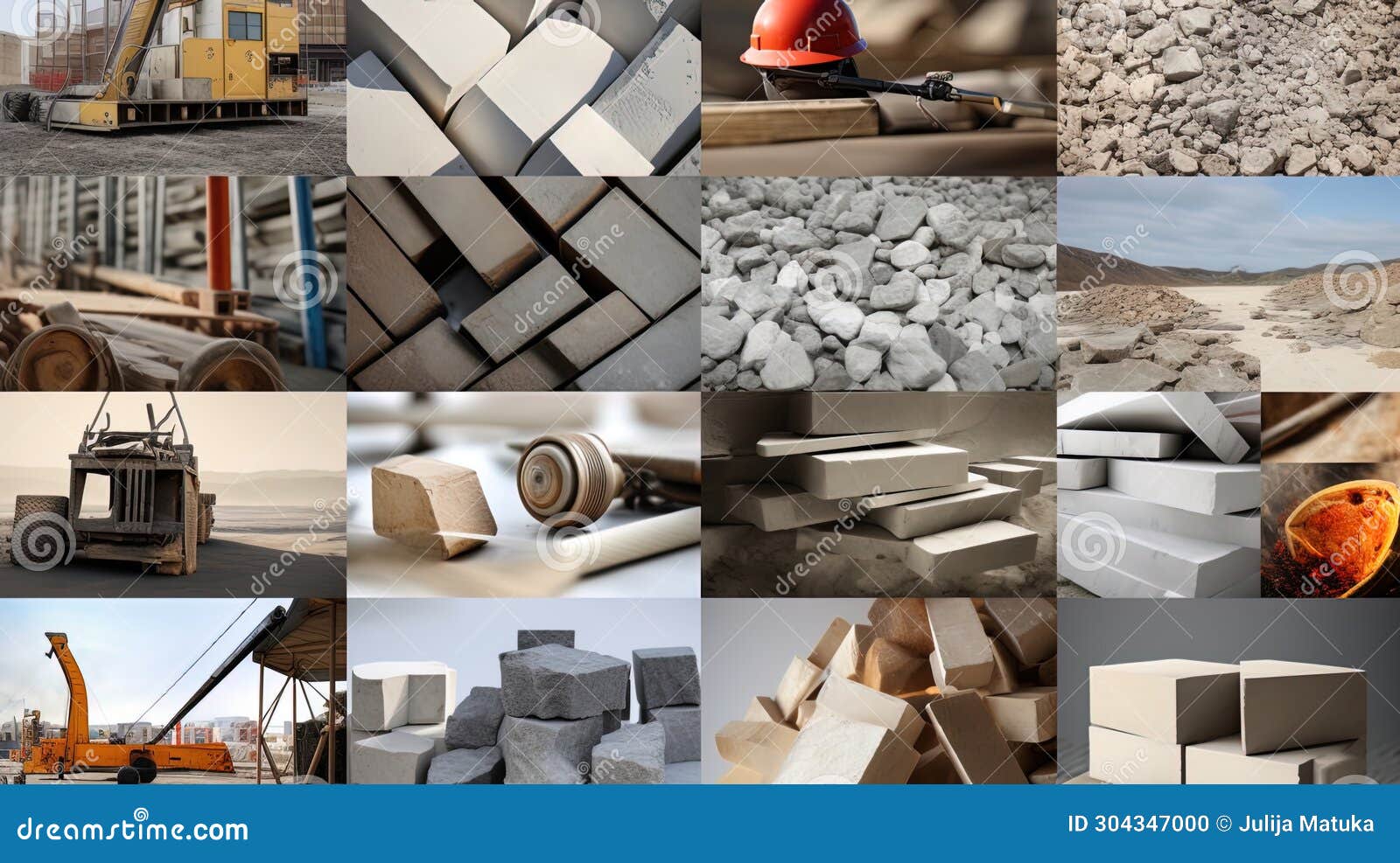 Collage with Various Types of Building Materials on Construction Site ...