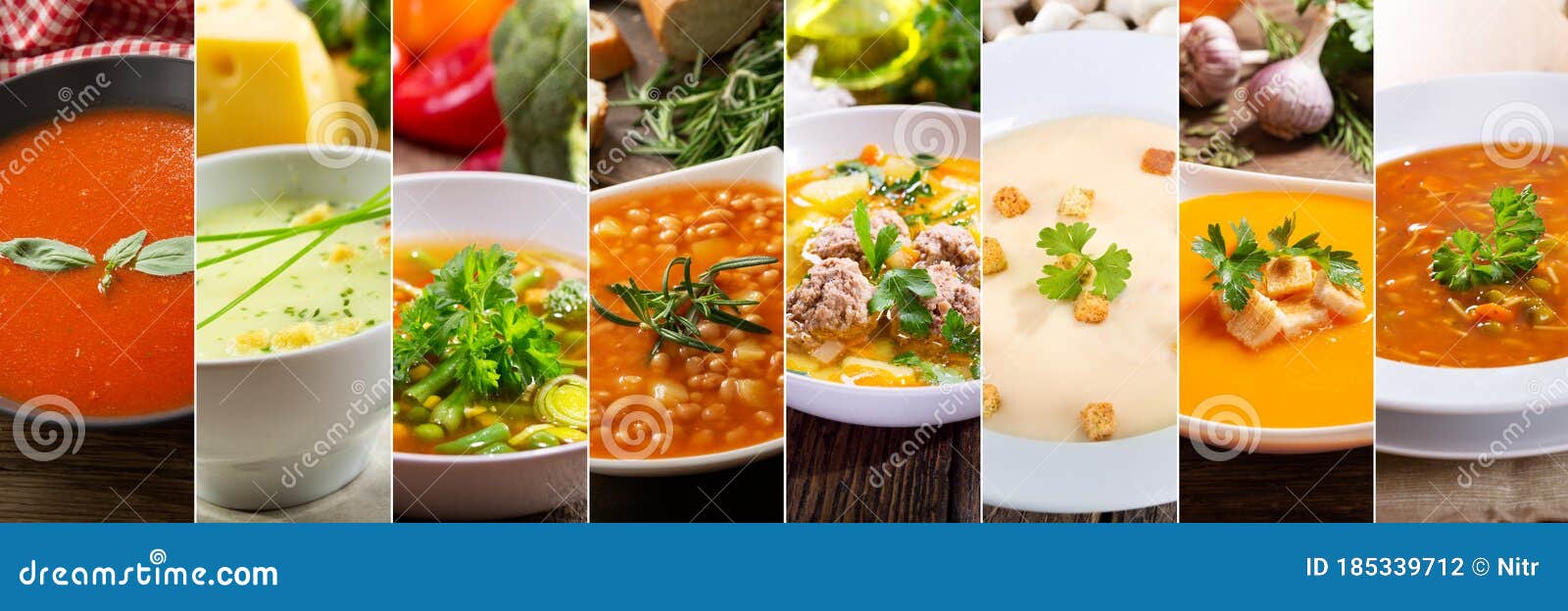 Collage of Various Types Plates of Soup Stock Photo - Image of collage ...