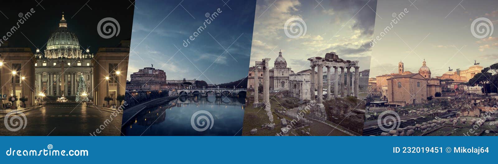 Collage of Vatican City and Rome Landmarks, Italy Stock Image - Image ...