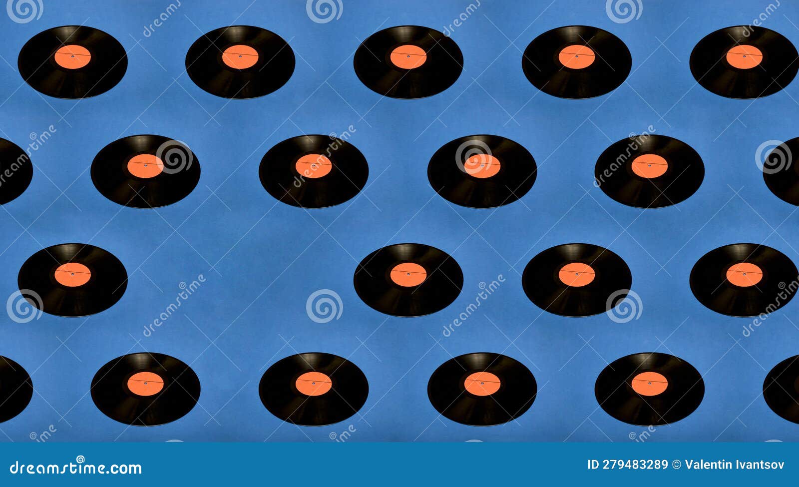 Collage of Vinyl Records on a Blue Background Stock Image - Image of ...