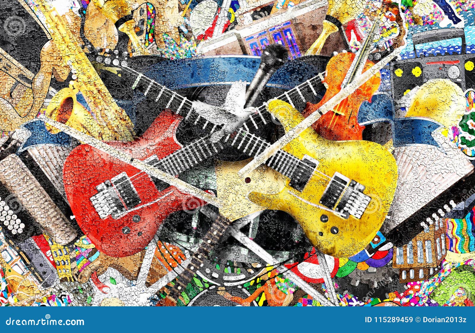 Collage von Musik stock abbildung. Illustration von guitarre - 115289459