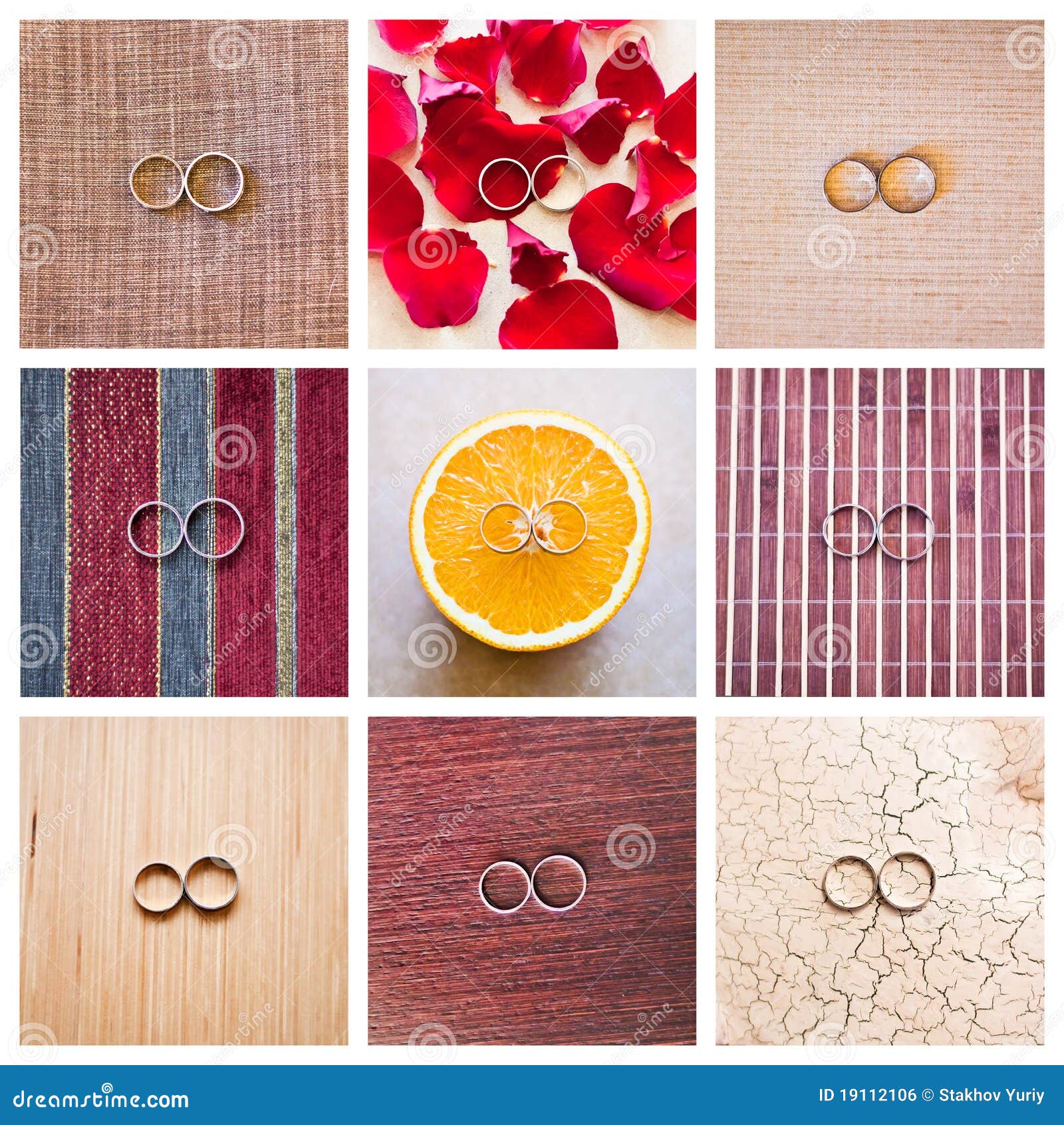 Collage Von Neun Hochzeitsringen Stockfoto - Bild von forever, ehemann ...