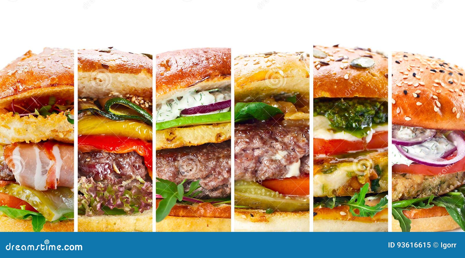 Collage Von Verschiedenen Hamburgern Stockbild - Bild von abendessen ...