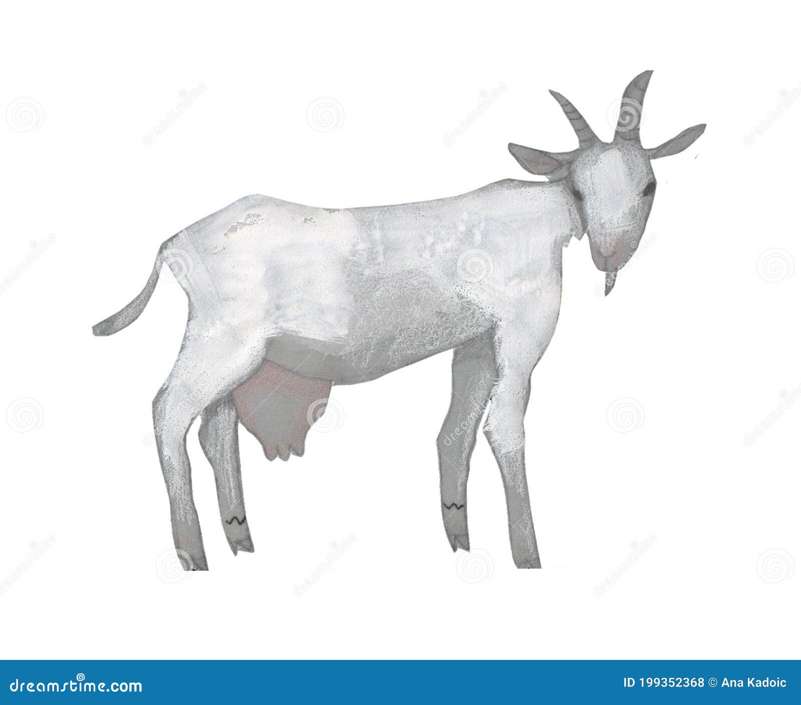 Collage, Watercolor and Crayon Illustration of a White Goat Stock ...
