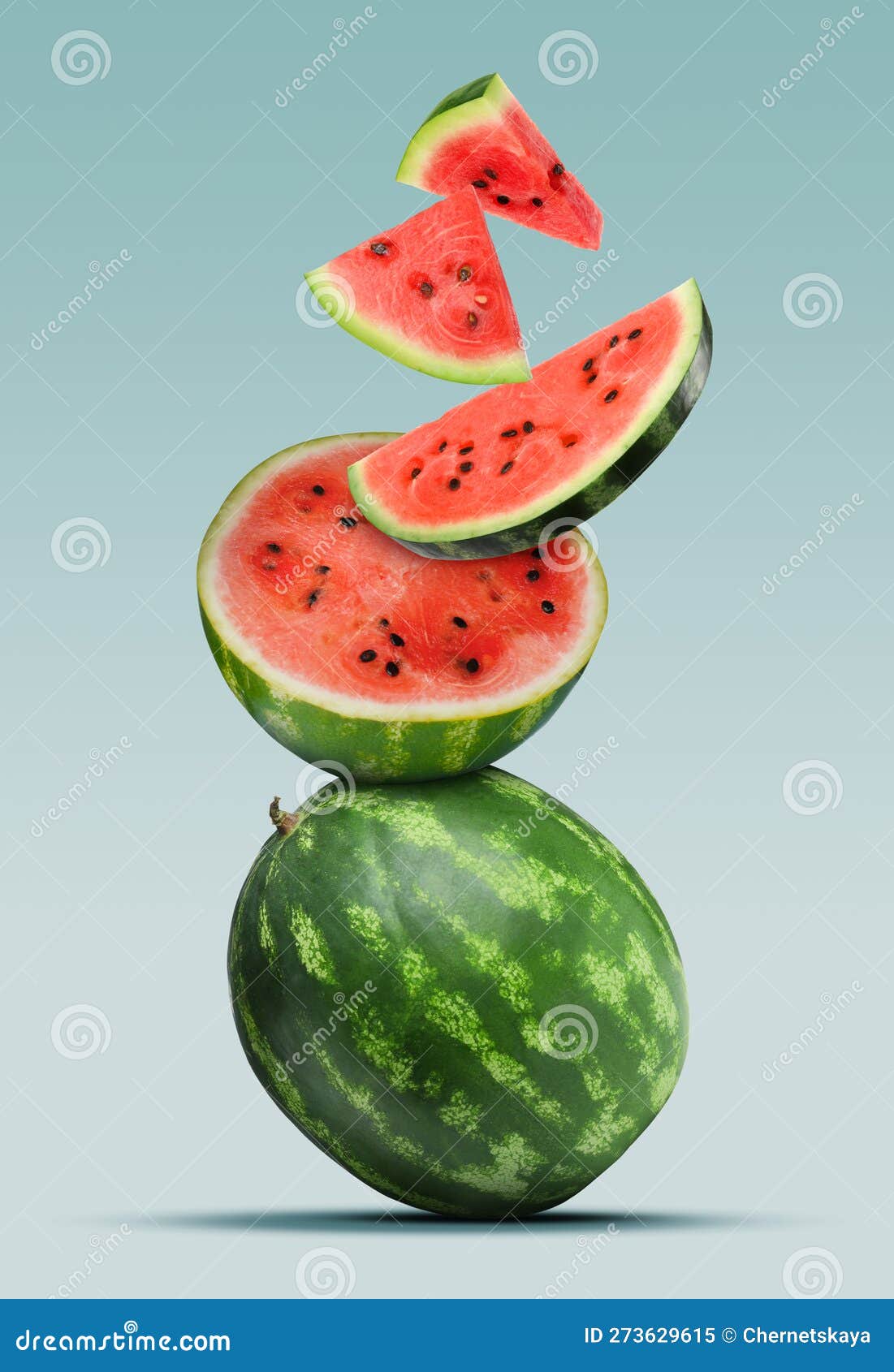 Collage with Whole and Cut Watermelons on Light Blue Gradient ...