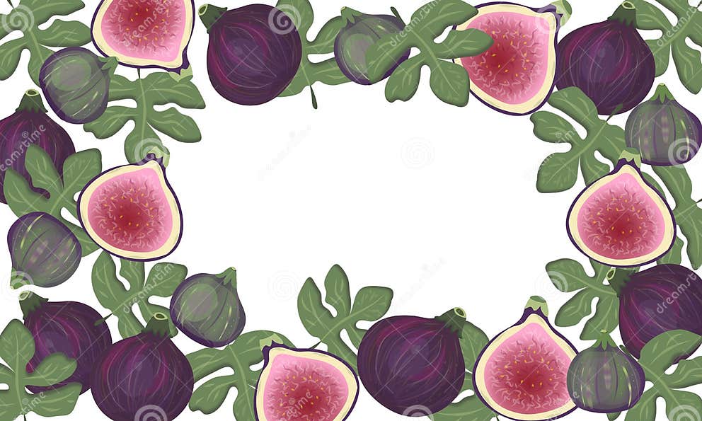 Collage of Whole Figs and Halves and Leaves on a White Background in ...