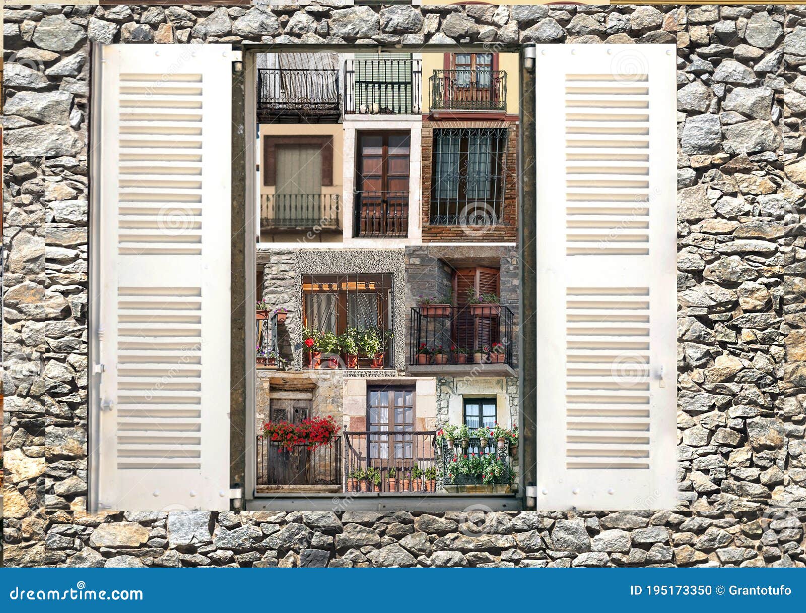 Collage of windows stock photo. Image of facade, windows - 195173350