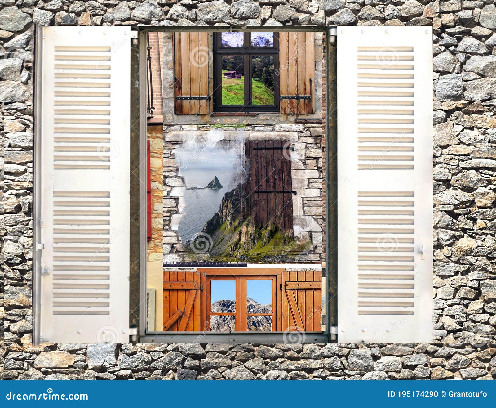 Collage of windows stock photo. Image of background - 195174290