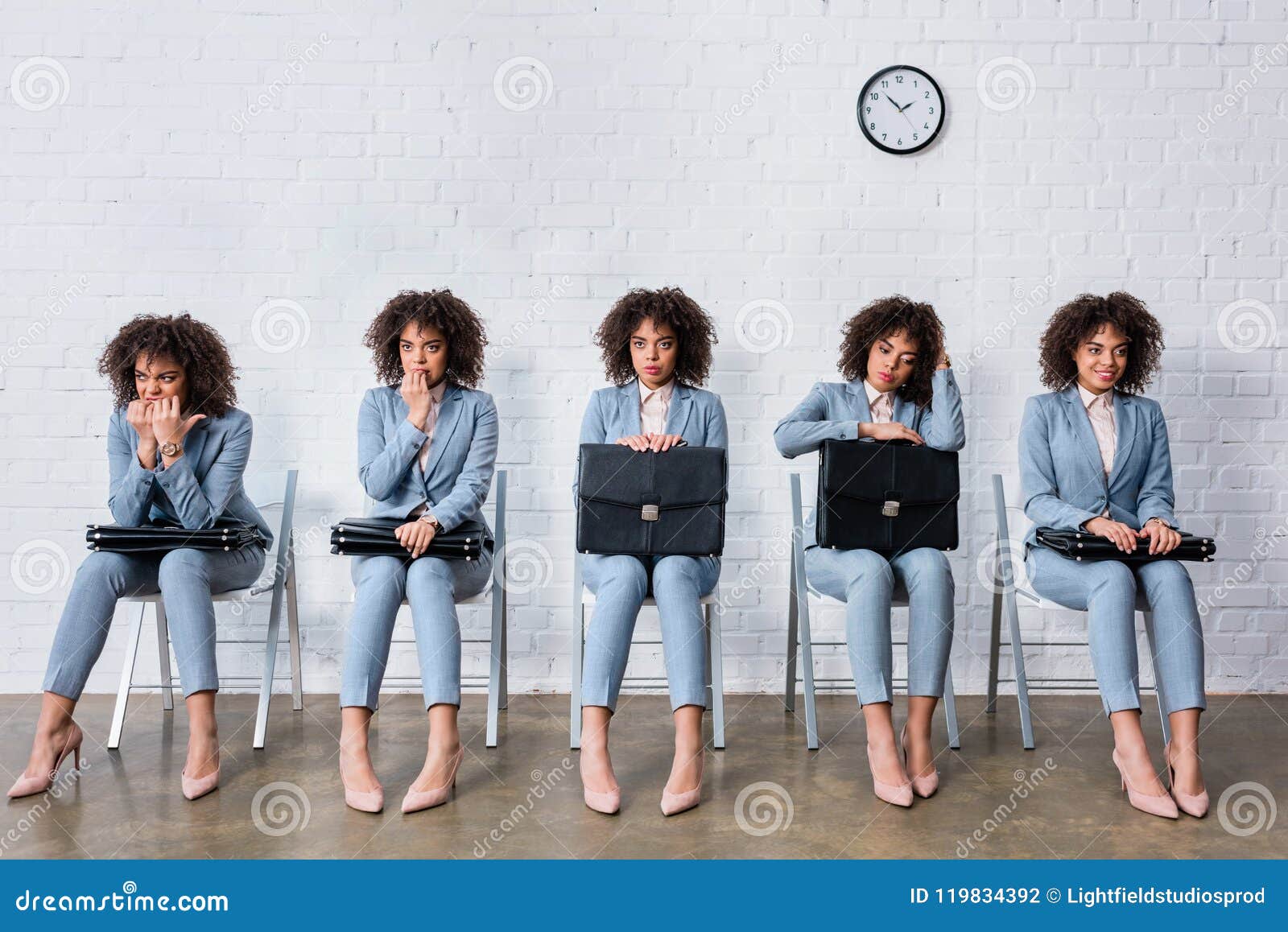 Collage with Woman with Briefcase Waiting for Interview Stock Photo ...