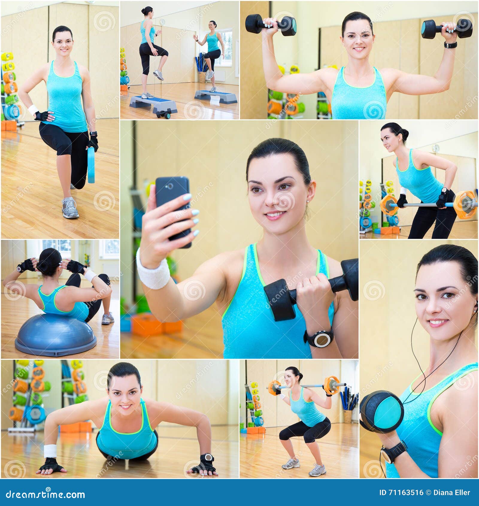 Collage of Woman Doing Different Exercises in Gym Stock Photo - Image ...