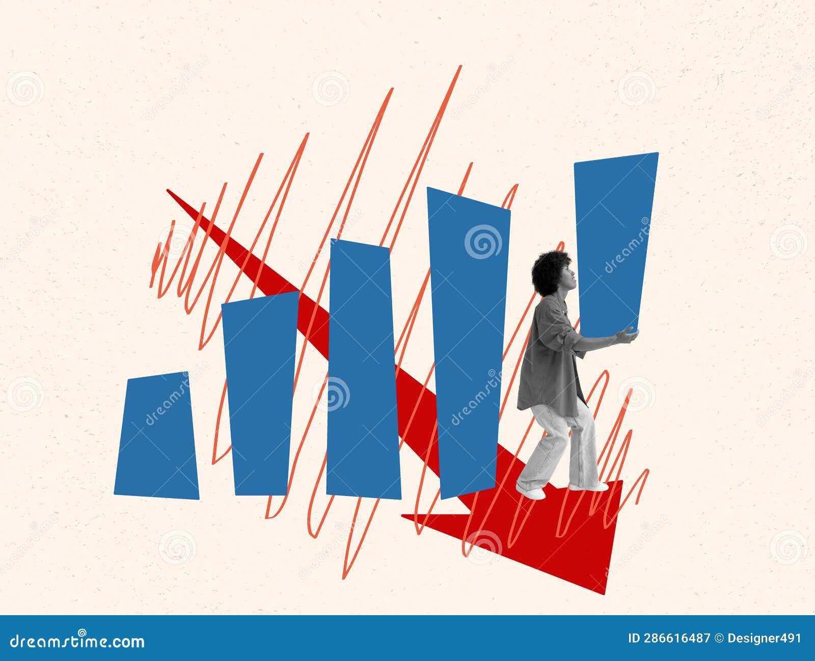 Collage with Woman and a Graph. Fighting Recession and Problems with ...