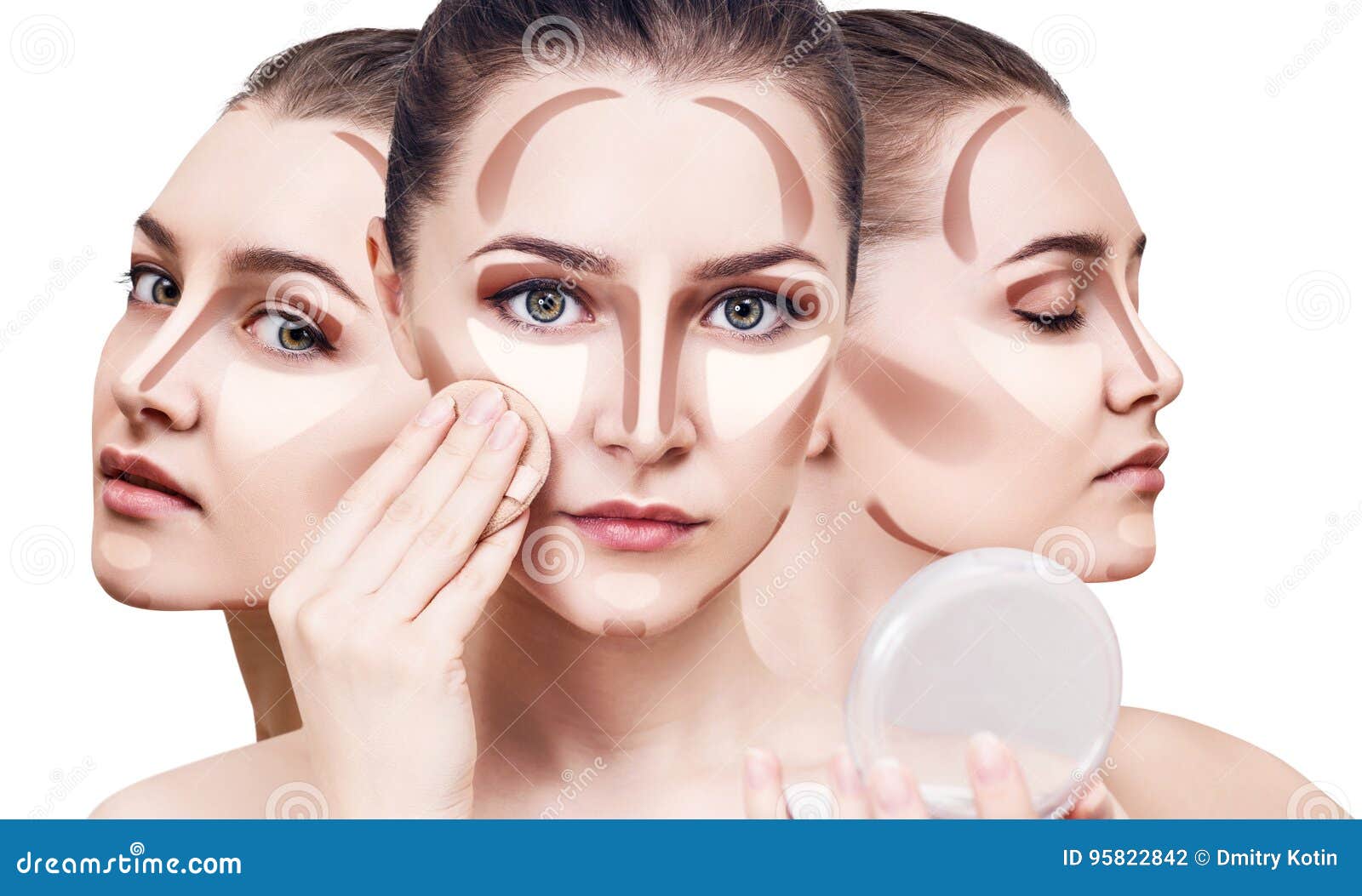 Collage of Woman`s Faces with Contouring Makeup. Stock Photo - Image of ...