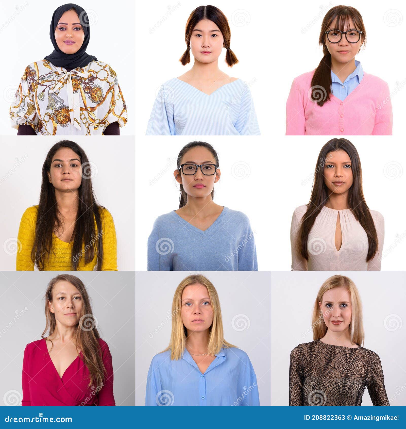 Collage of Women Against White Background Shot in Studio Stock Image ...