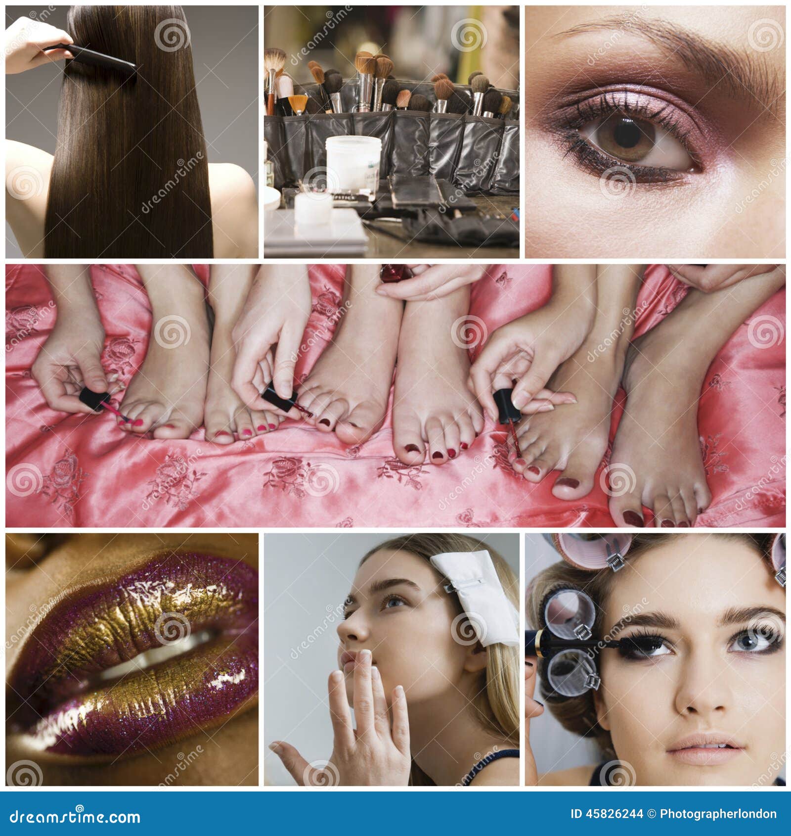 Collage of Women Applying Make-up Stock Photo - Image of brush ...
