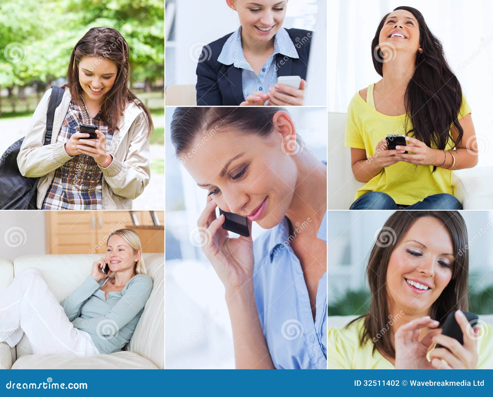 Collage of Women Using Their Cell Phone Stock Photo - Image of friend ...