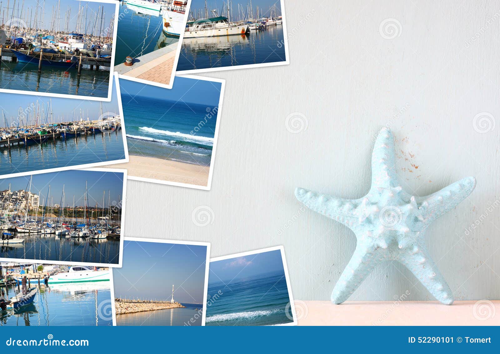 Collage with Yachts, Boats, Lighthouse and a Coast. Nautical Concept ...