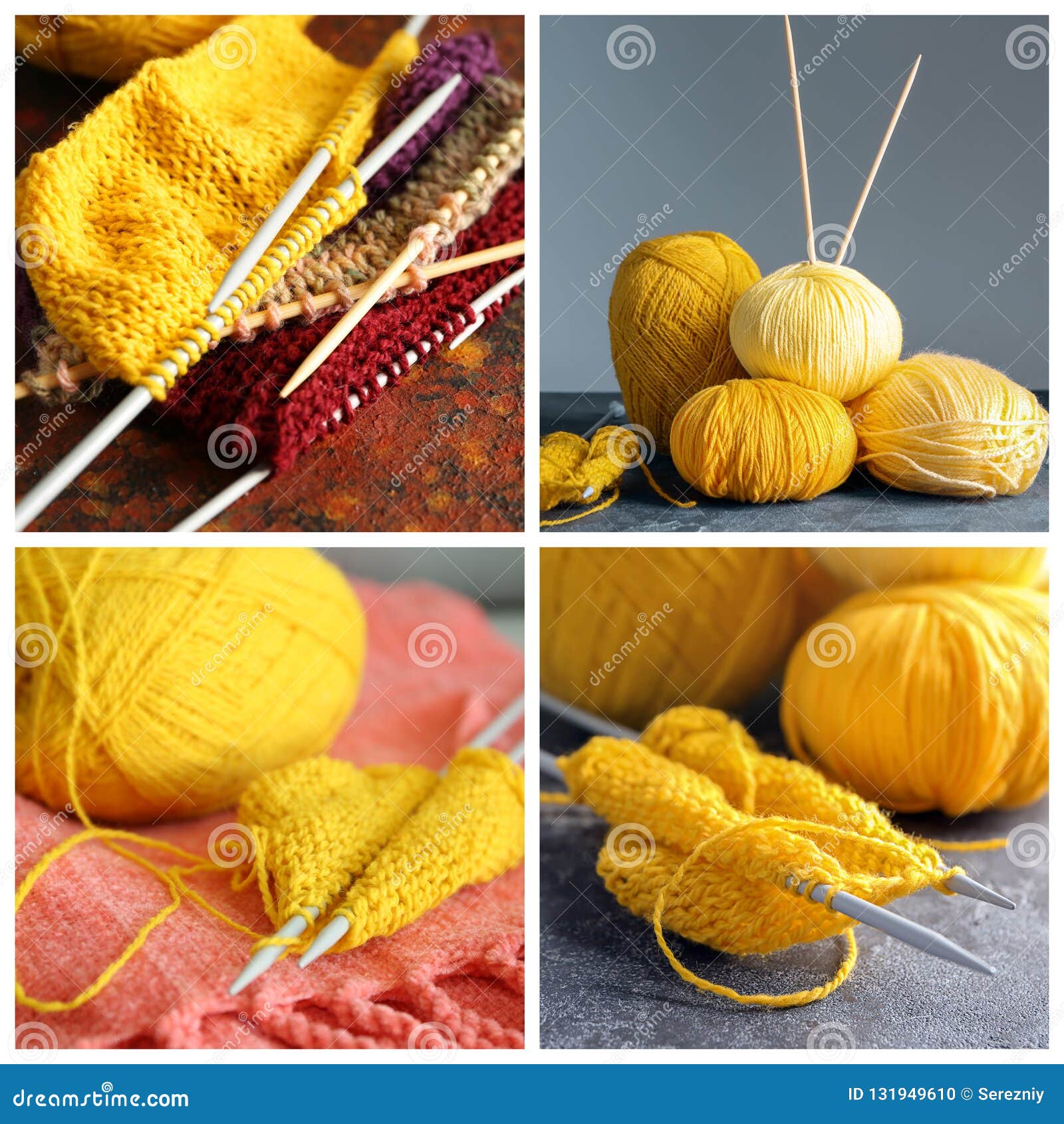 Collage of Yellow Knitting Threads Stock Photo - Image of assortment ...