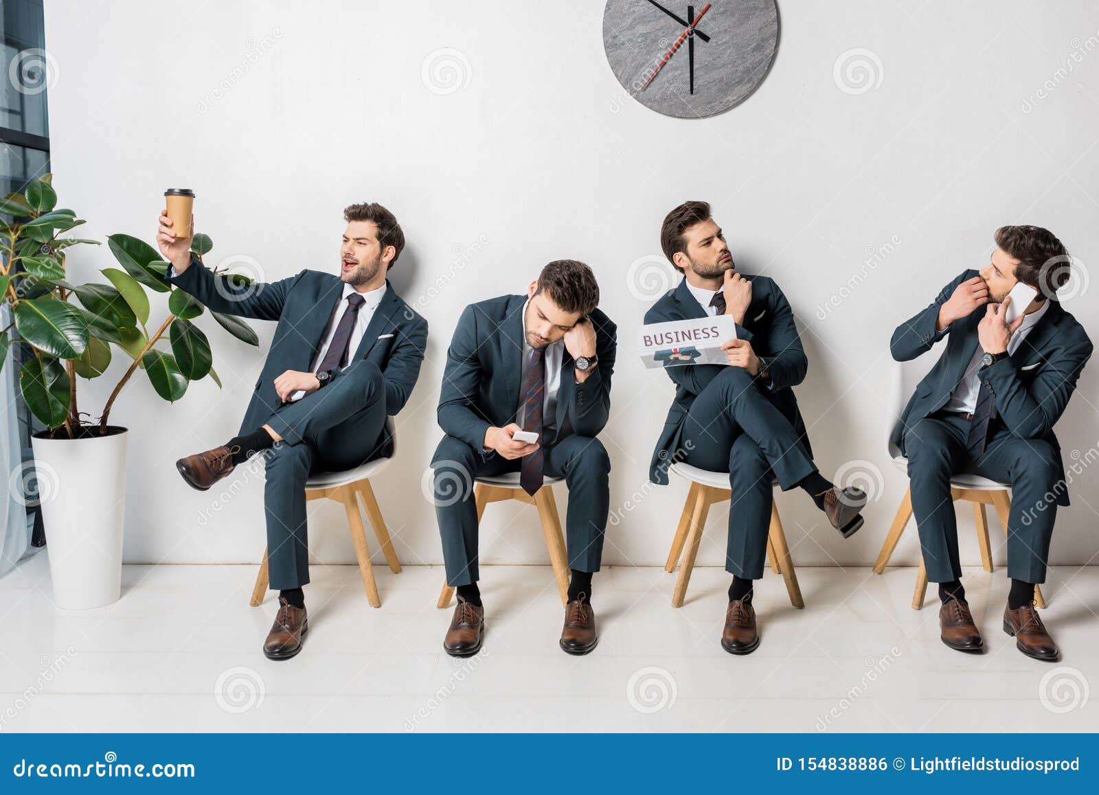 Collage of Young Businessman with Various Poses and Emotions Waiting ...