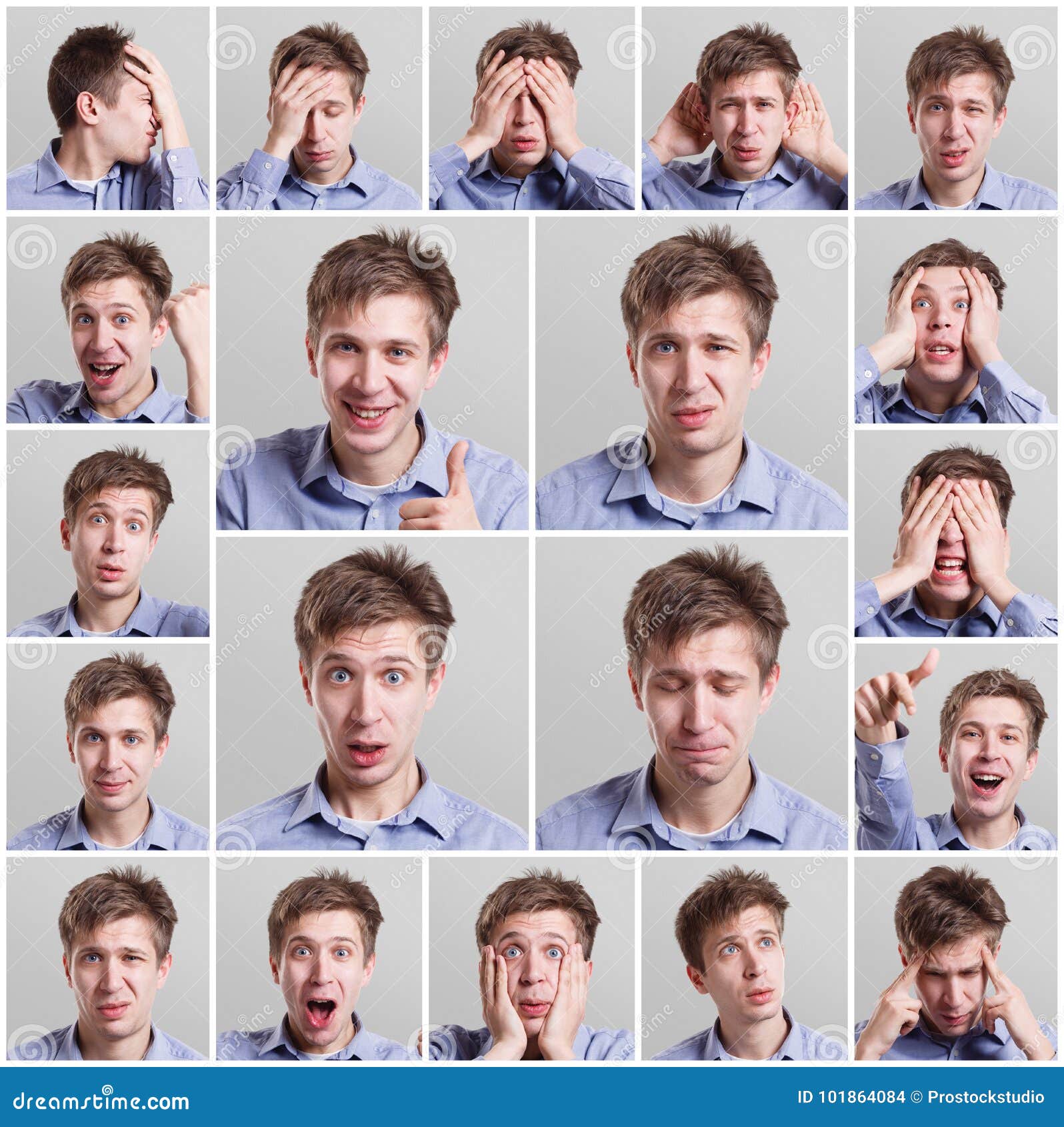 Collage of Young Man Expressing Different Emotions Stock Photo - Image ...