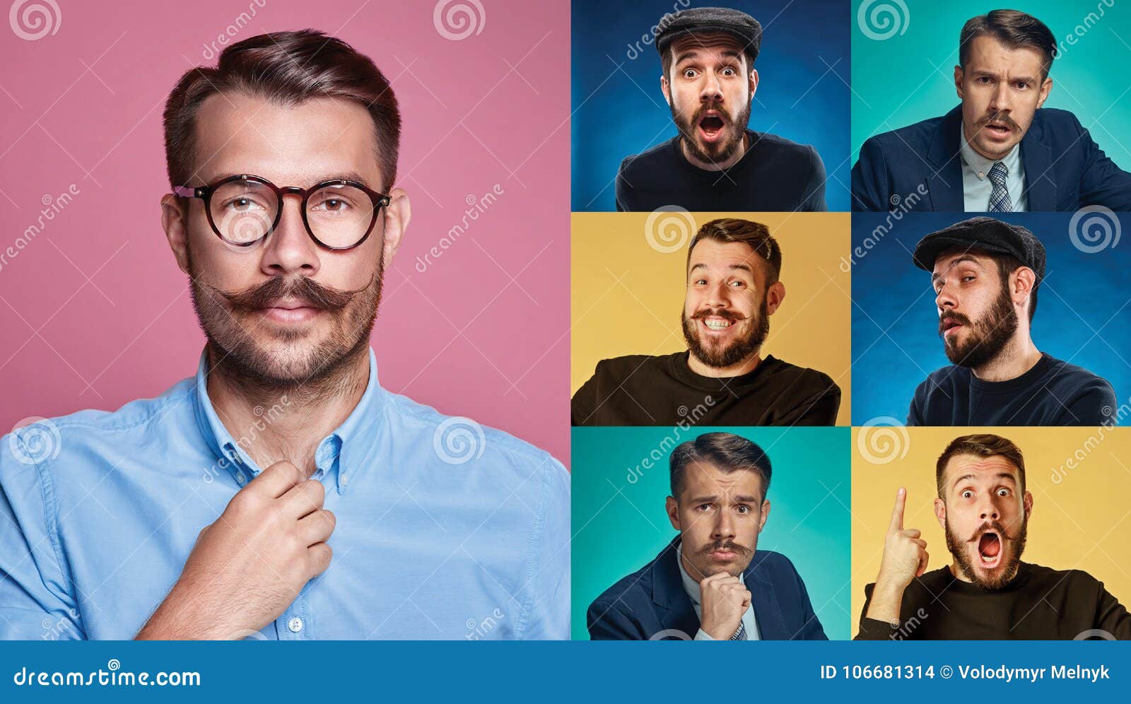 Collage from Images of a Young Man Expressing Different Emotions Stock ...