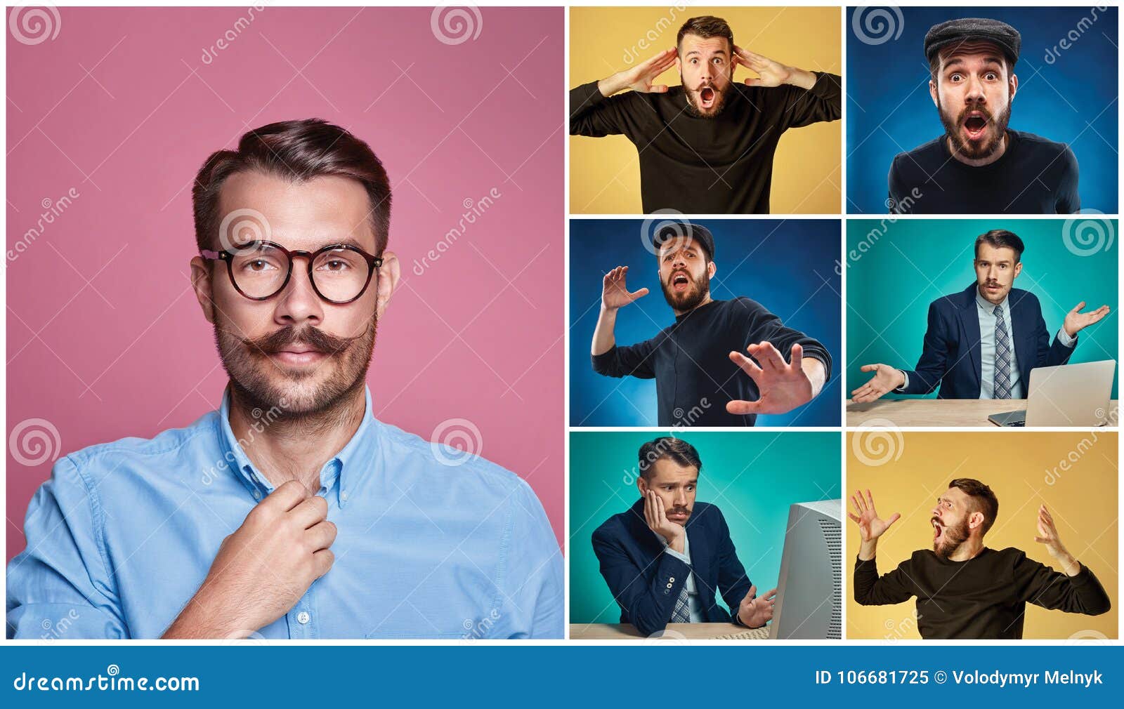 Collage from Images of a Young Man Expressing Different Emotions Stock ...