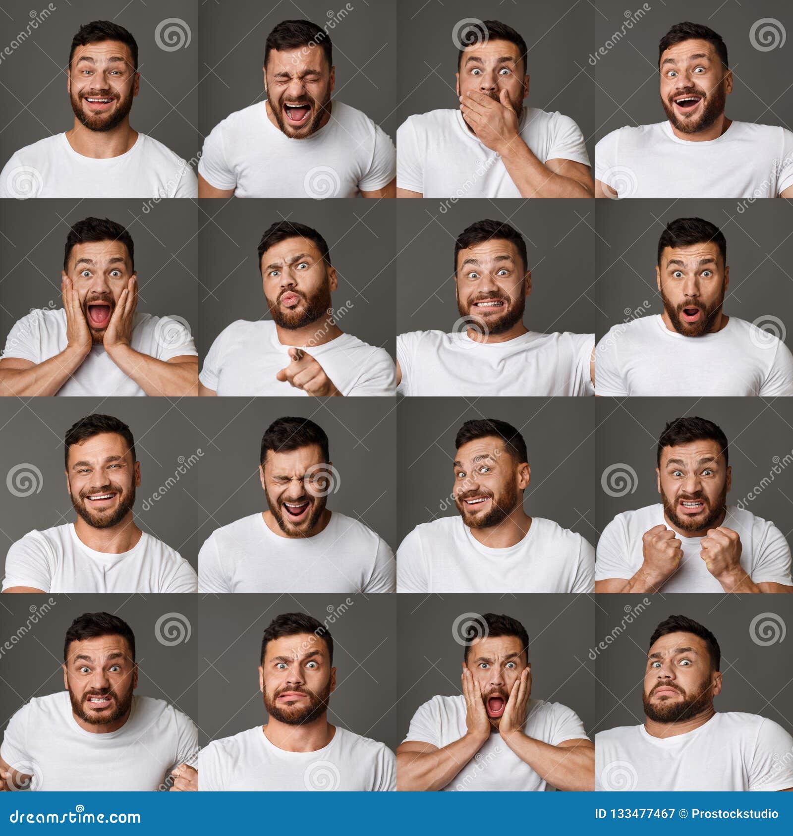 Collage Of Young Man Expressions And Emotions Stock Image Image Of