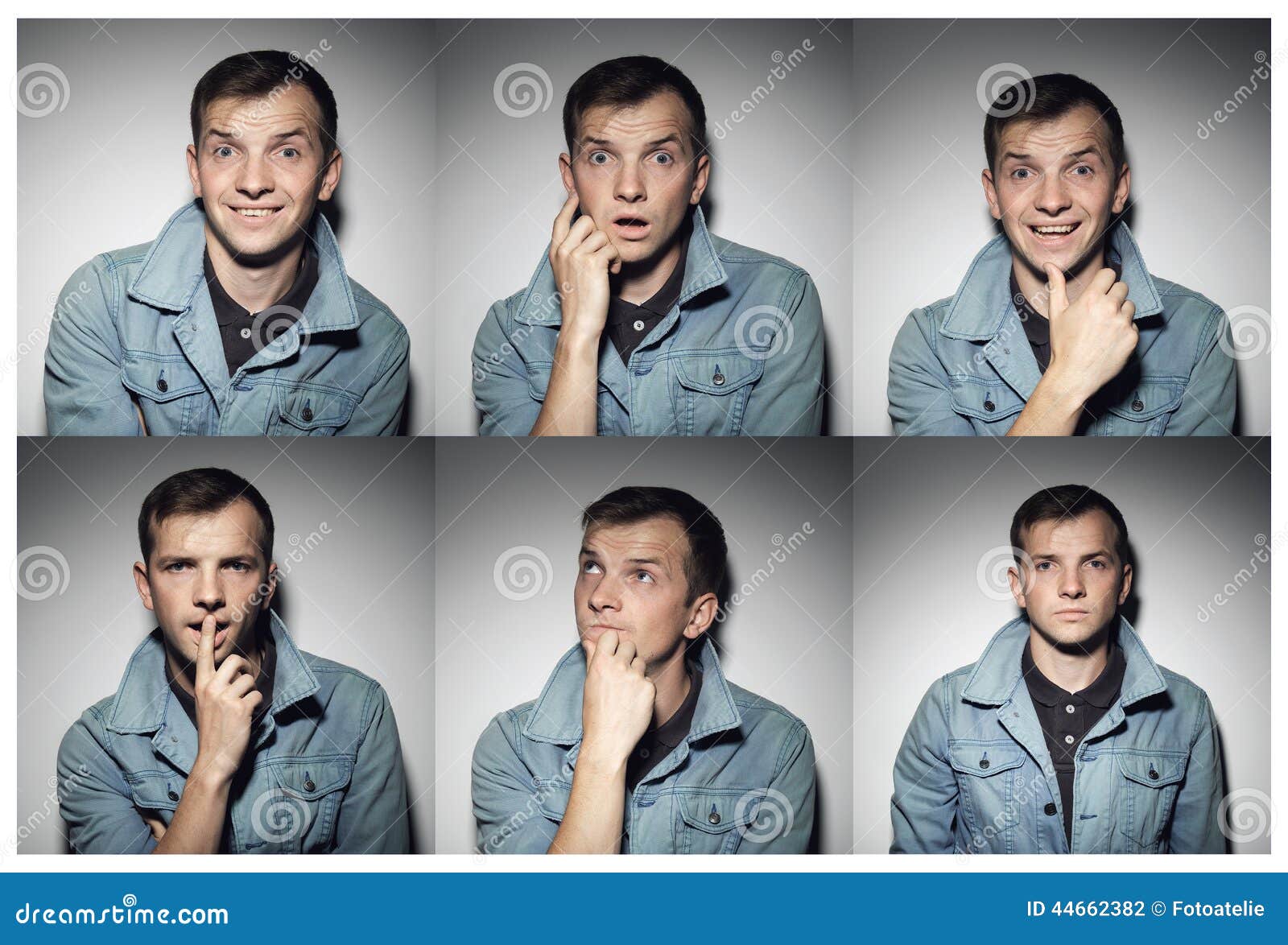 Collage of Young Man with Various Expressions Stock Photo - Image of ...