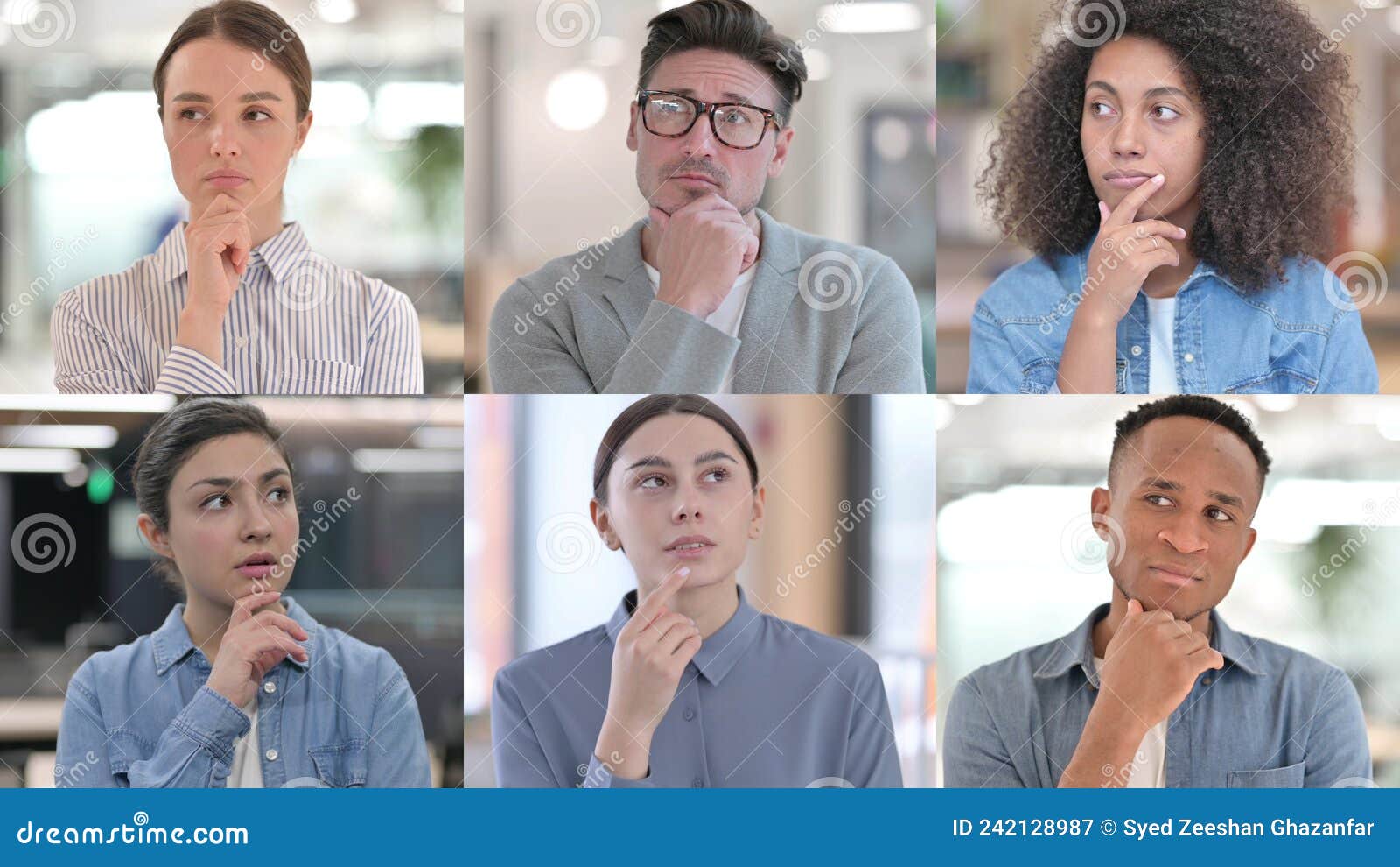 Collage of Pensive People Doing Brainstorming, Thinking Stock Image ...
