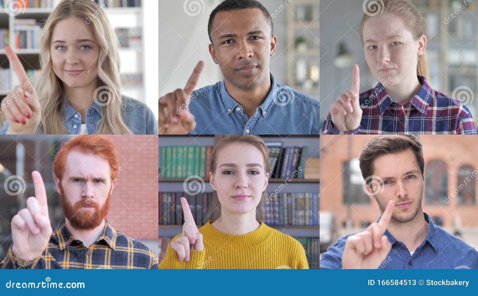 The Collage of Young People Saying No with Finger Gesture Stock Image ...