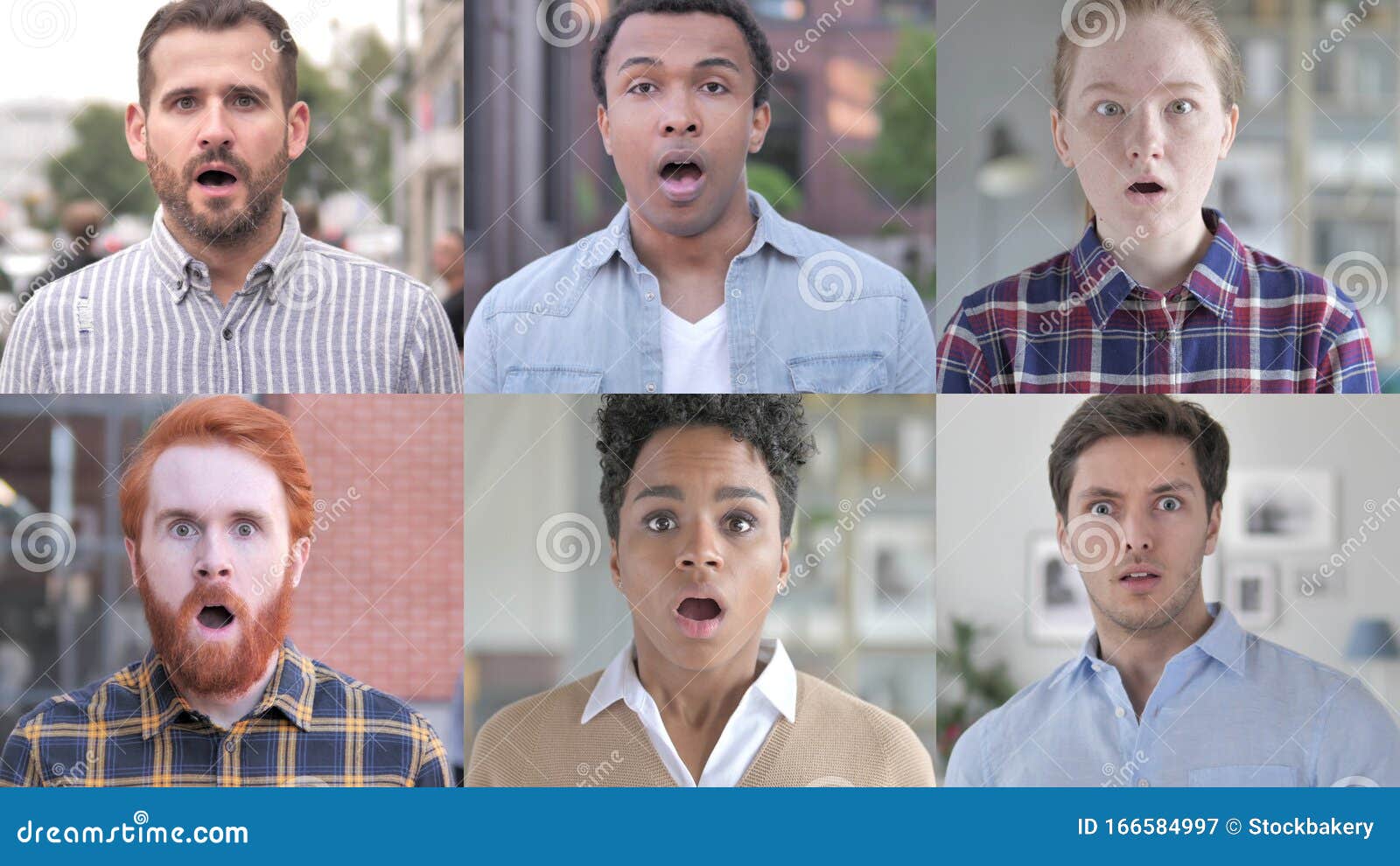 The Collage of Young People in Shock Stock Image - Image of people ...