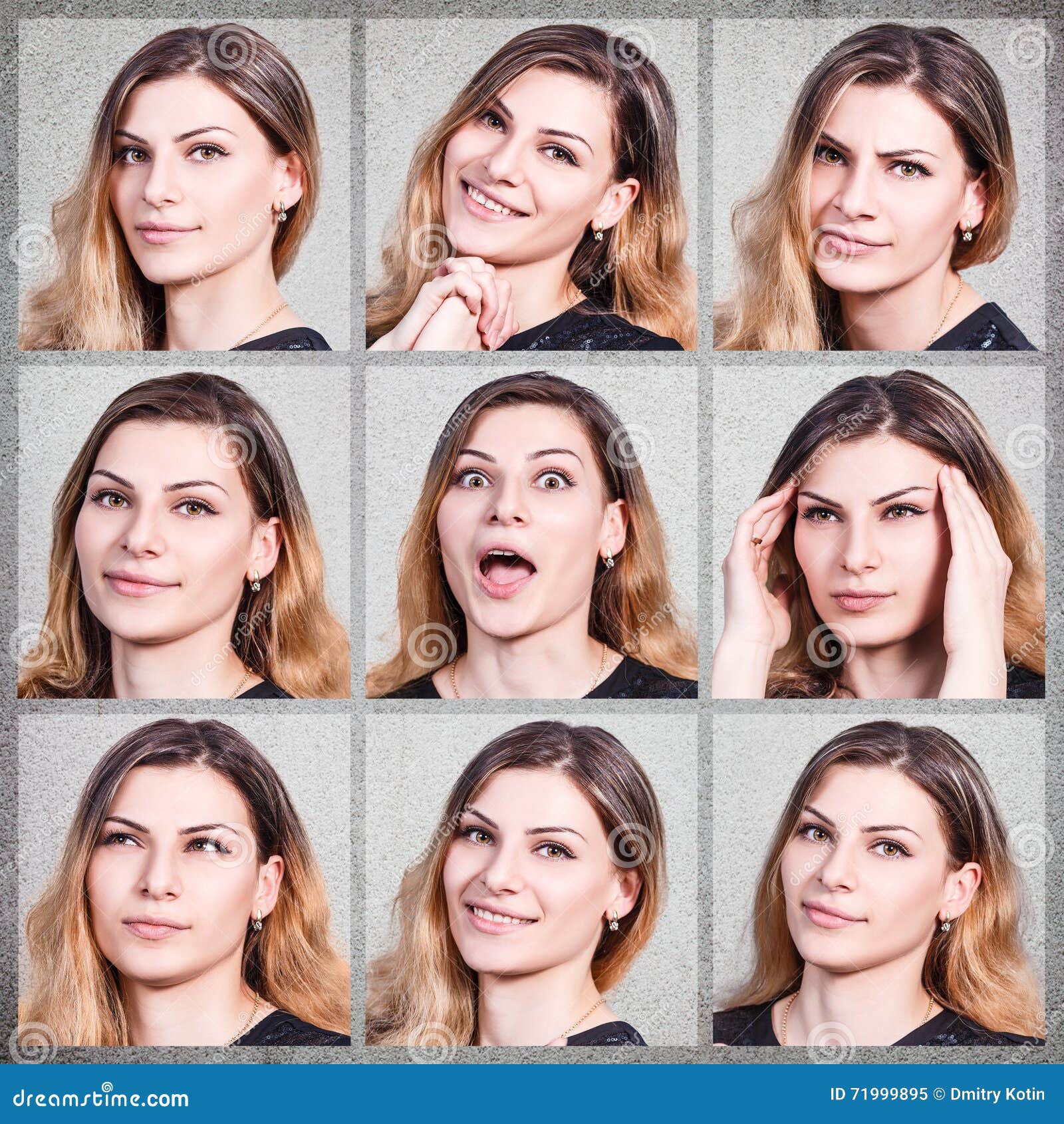 Collage of Young Woman with Different Emotions Stock Image - Image of ...