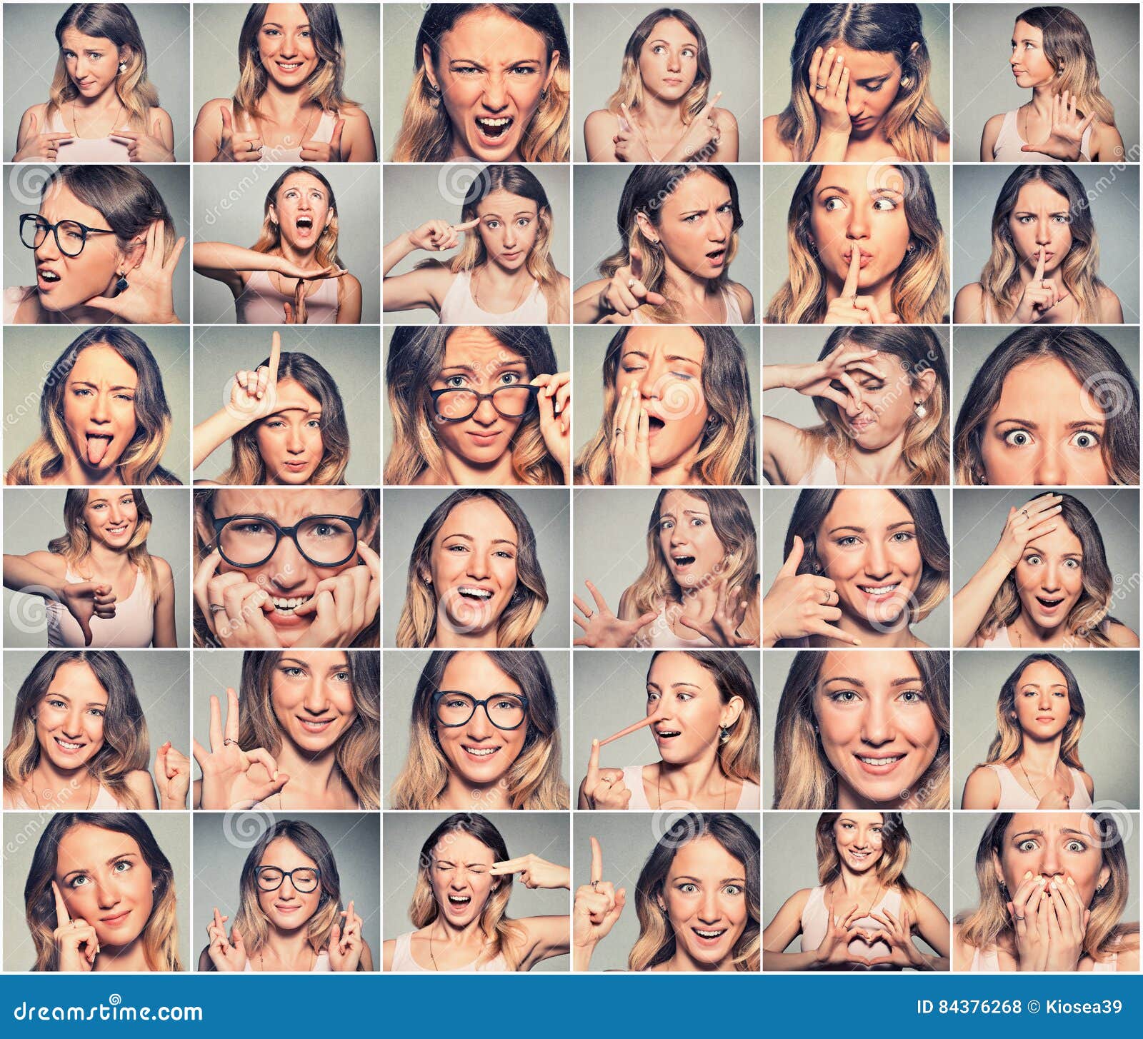 Collage of a Young Woman Expressing Different Emotions Stock Photo ...