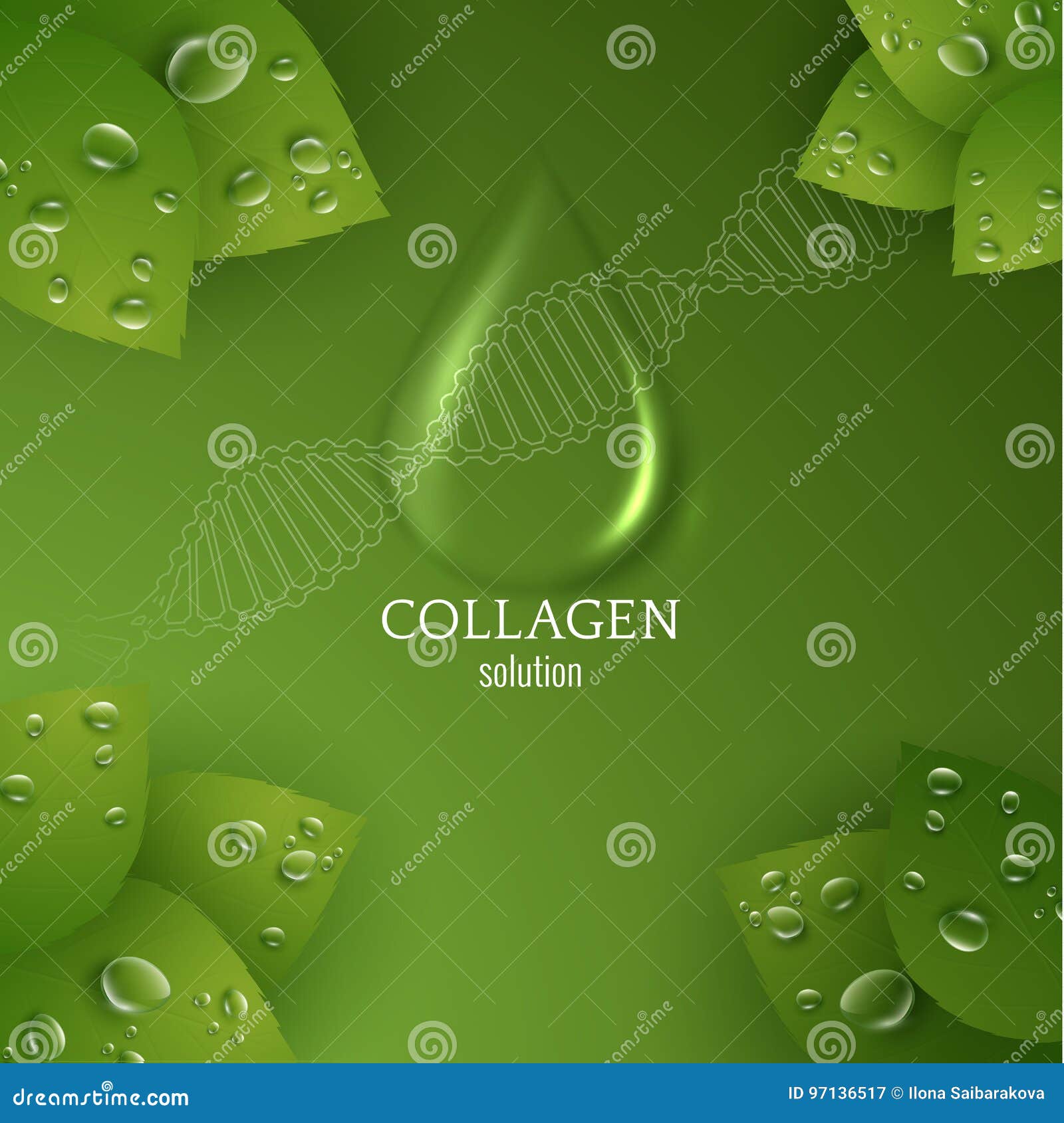 Collagen Drop Background with Green Leaves. Vector Eps10. Stock Vector ...