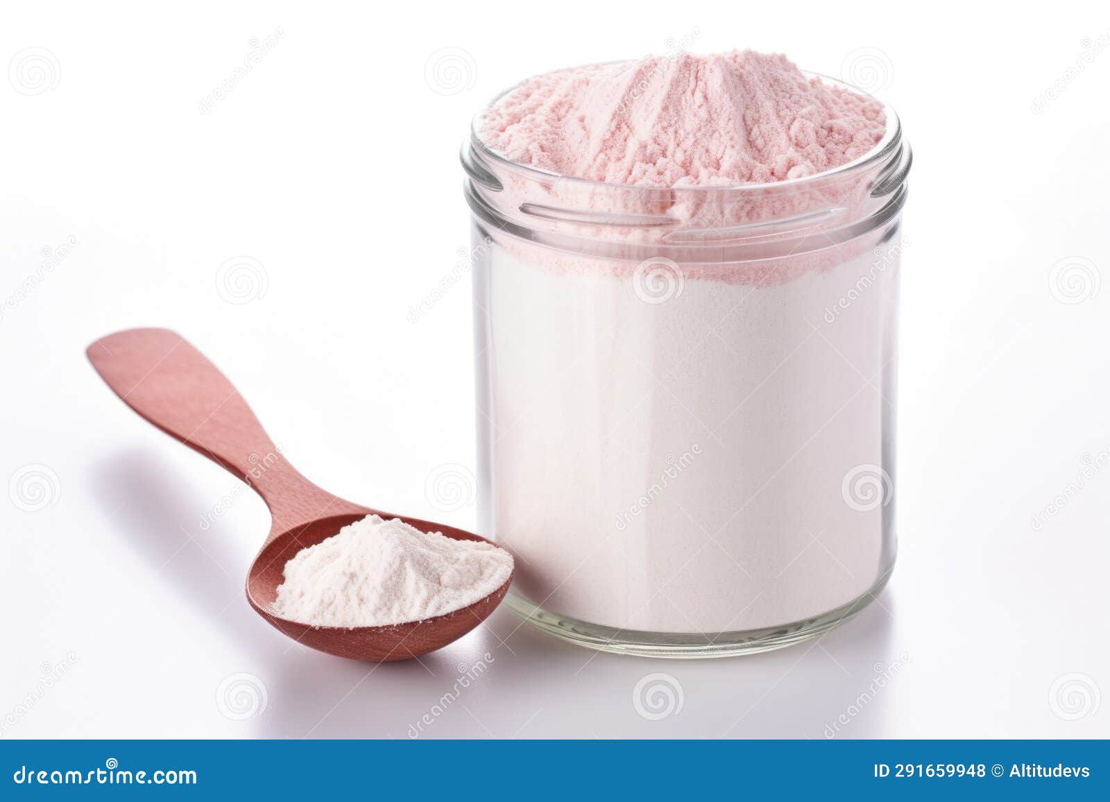 Collagen Powder in Clear Canister with Spoon on White Background Stock ...