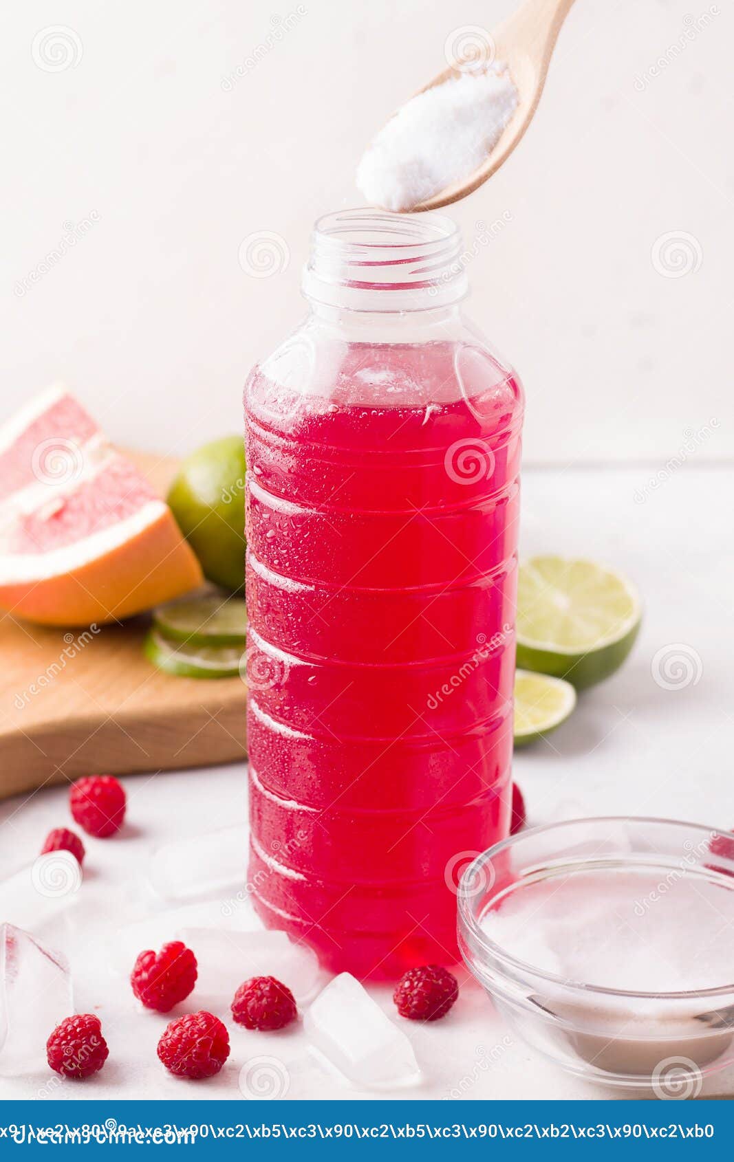Collagen Raspberry Flavored Drink in a Bottle. Stock Photo - Image of ...
