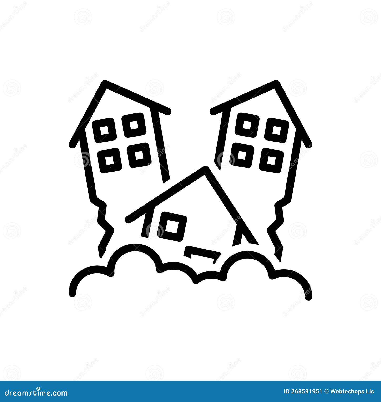 Black Line Icon for Collapse, Catastrophe and Disaster Stock ...